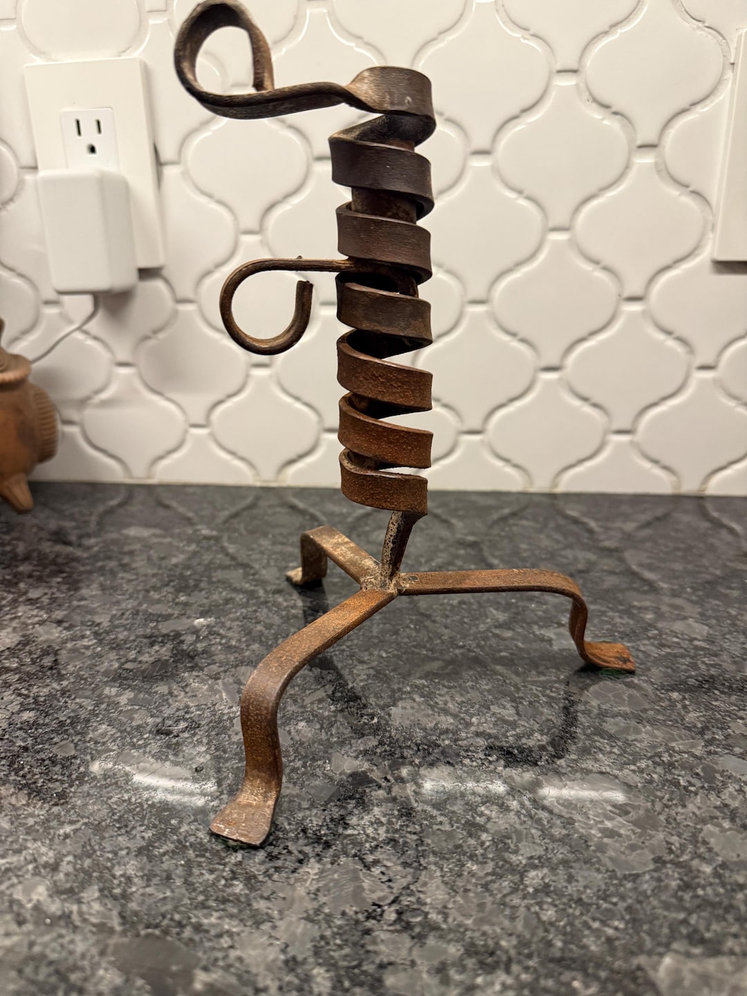 Vintage Iron Rustic Tripod Leg Mechanical Spiral Lift Candlestick ...