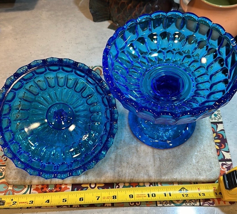 Fenton Colonial Blue Glass Thumbprint argus Compote With Lid Flint ...