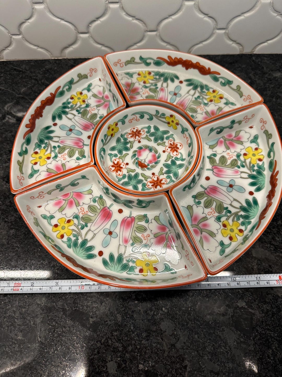 Vintage Lazy Susan 6 Piece Set Floral Imari Katuni Japanese Made for ...