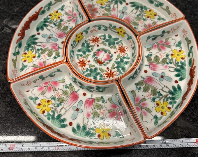 Vintage Lazy Susan 6 Piece Set Floral Imari Katuni Japanese Made for ...