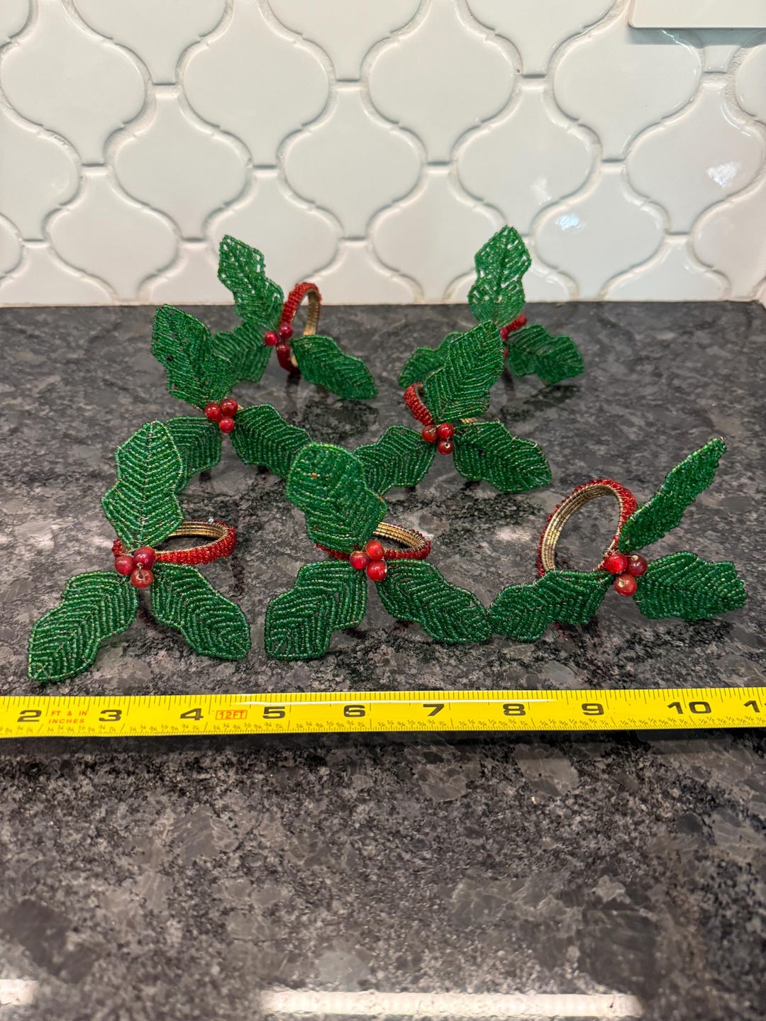 Vintage Set of 7 Glass Bead Holly With Berries Christmas Holiday Napkin ...
