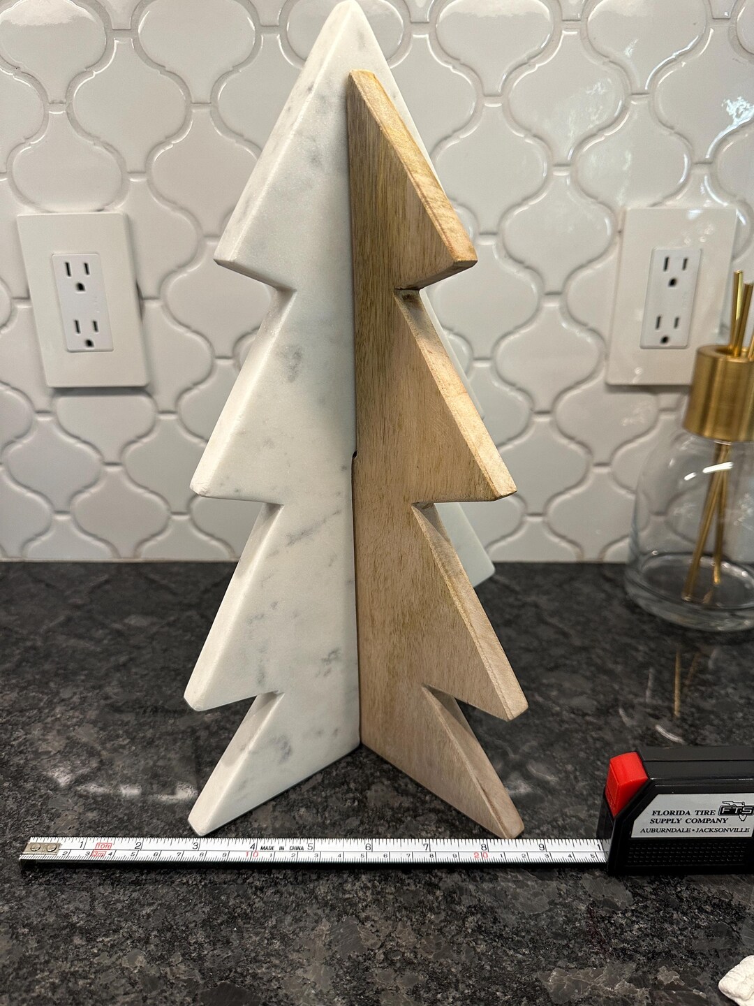 Interlocking Marble and Wood Boho Christmas Tree Holiday Decor Table ...