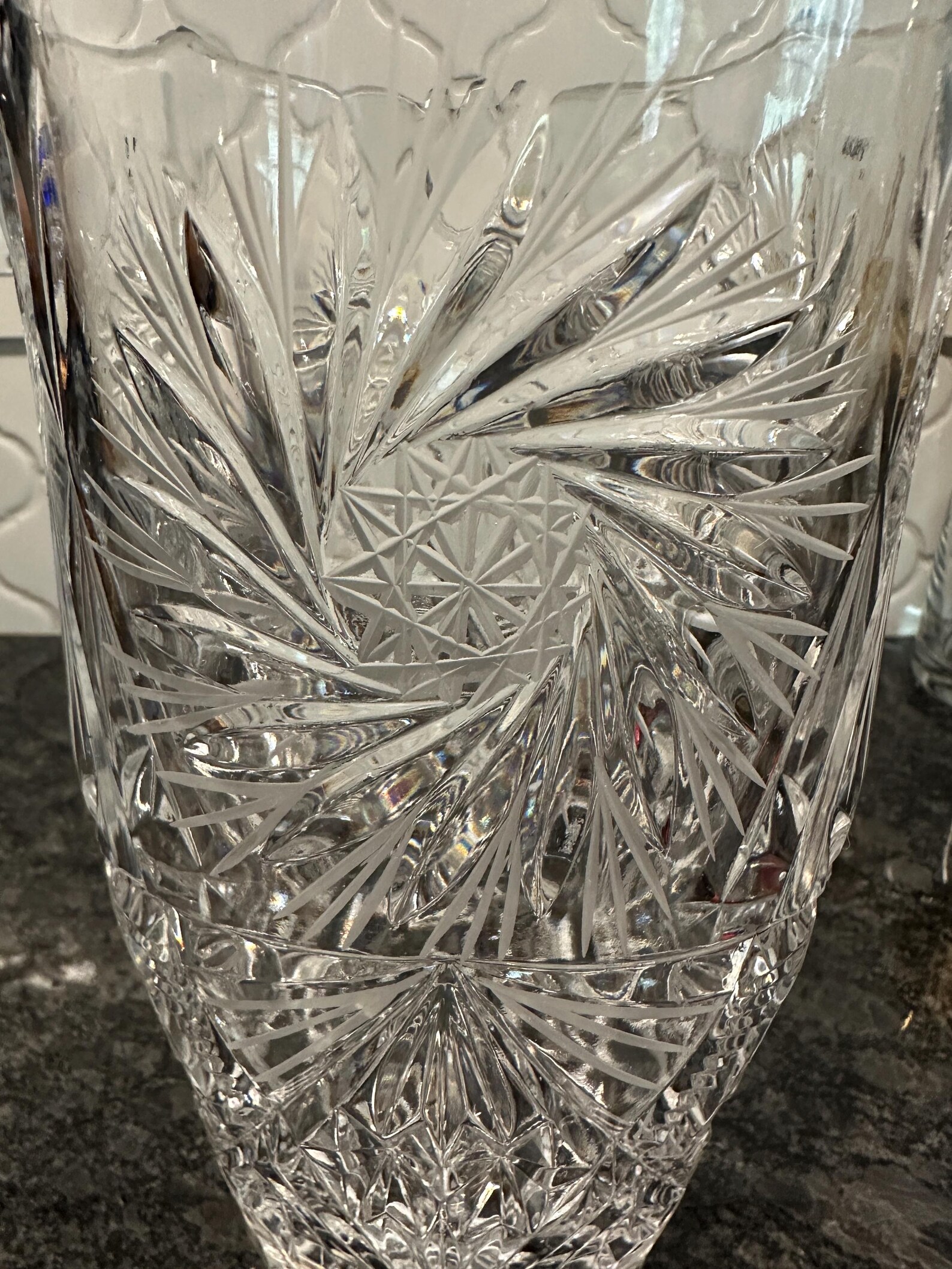 Vintage Heavy Lead Cut Crystal Vase 8.5”T and 5”W - Sawtooth Pinwheel ...