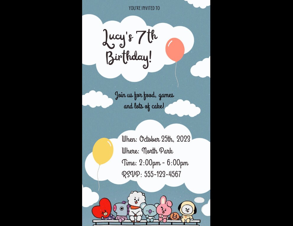 BTS BT21 Birthday Invitation - Etsy