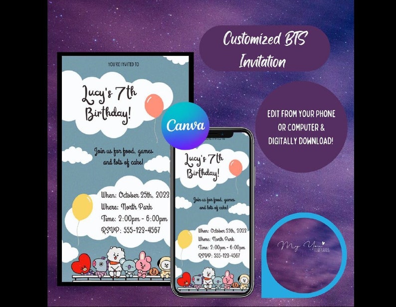 BTS BT21 Birthday Invitation - Etsy