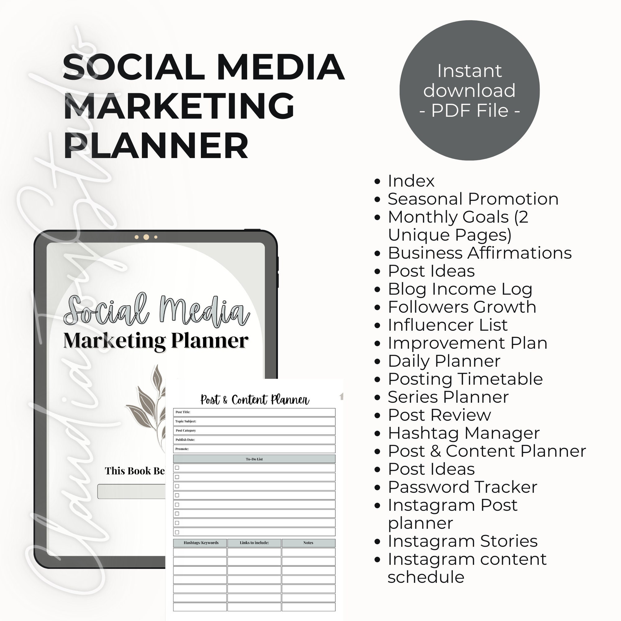 Social Media Planner Printable for Social Media Marketing PDF Social ...
