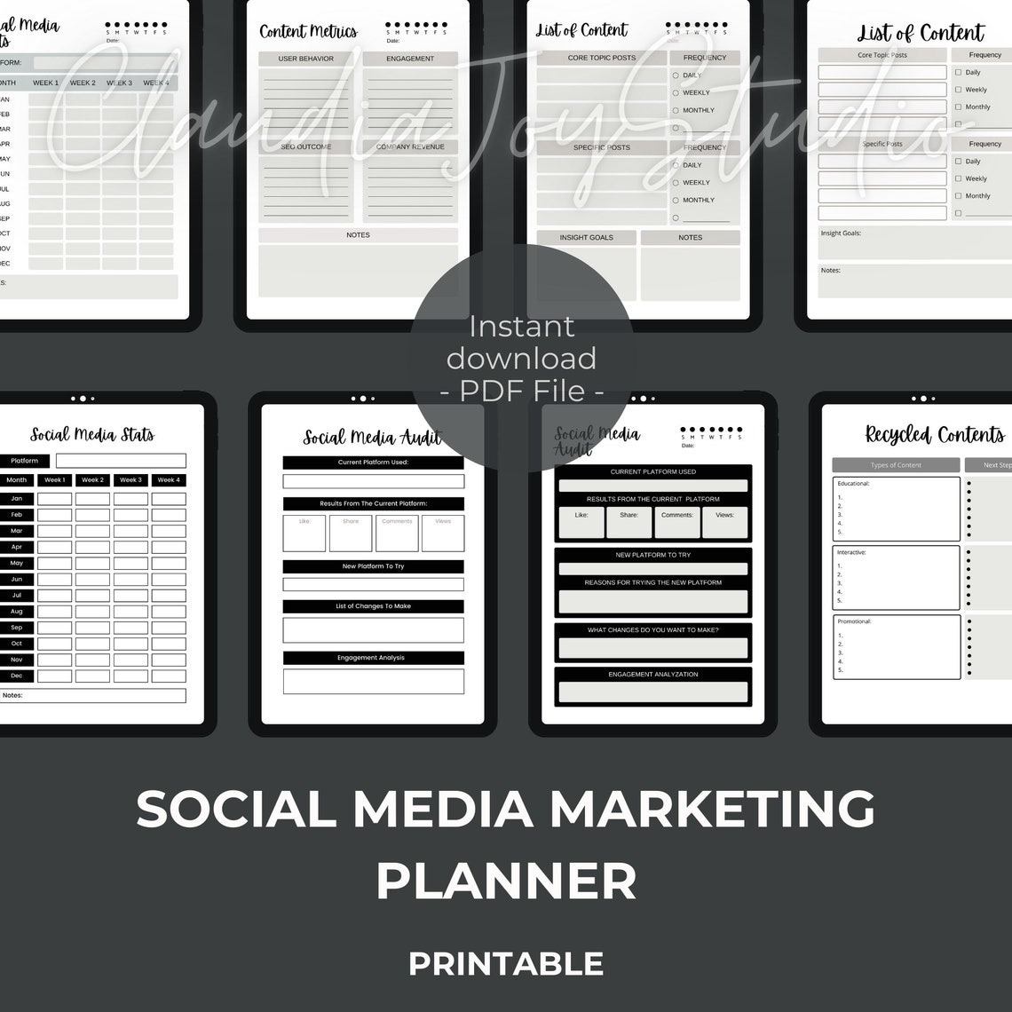 Social Media Planner Printable for Social Media Marketing PDF Social ...