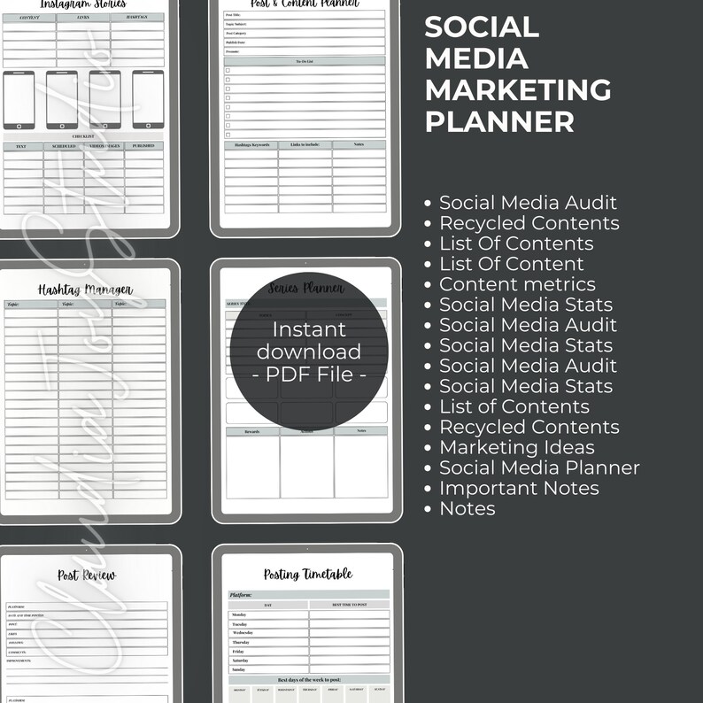 Social Media Planner Printable for Social Media Marketing PDF Social ...