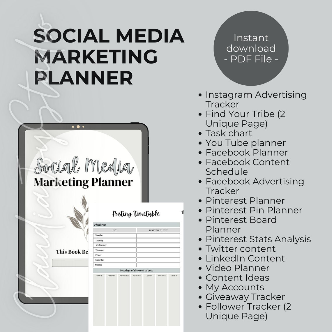 Social Media Planner Printable for Social Media Marketing PDF Social ...