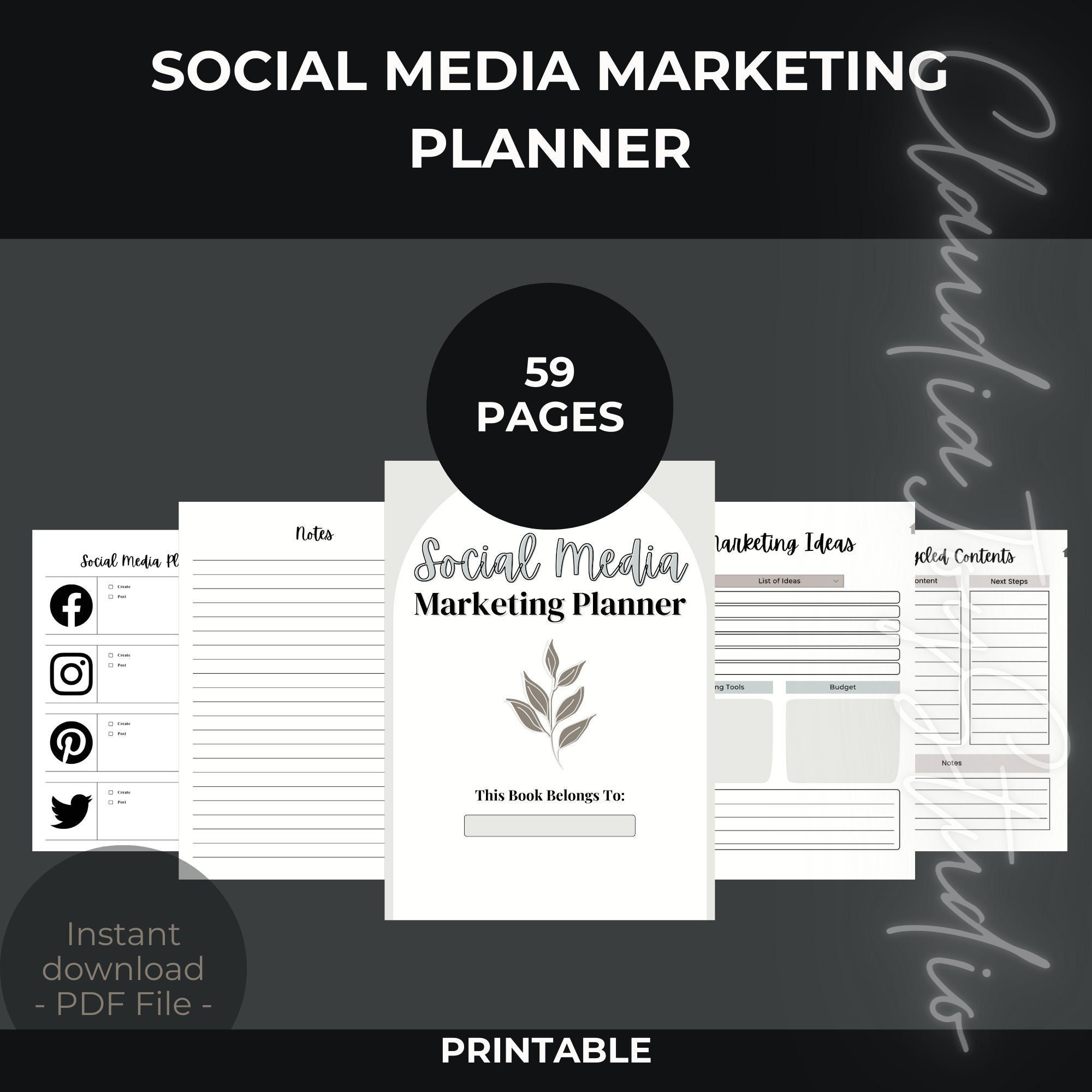 Social Media Planner Printable for Social Media Marketing PDF Social ...