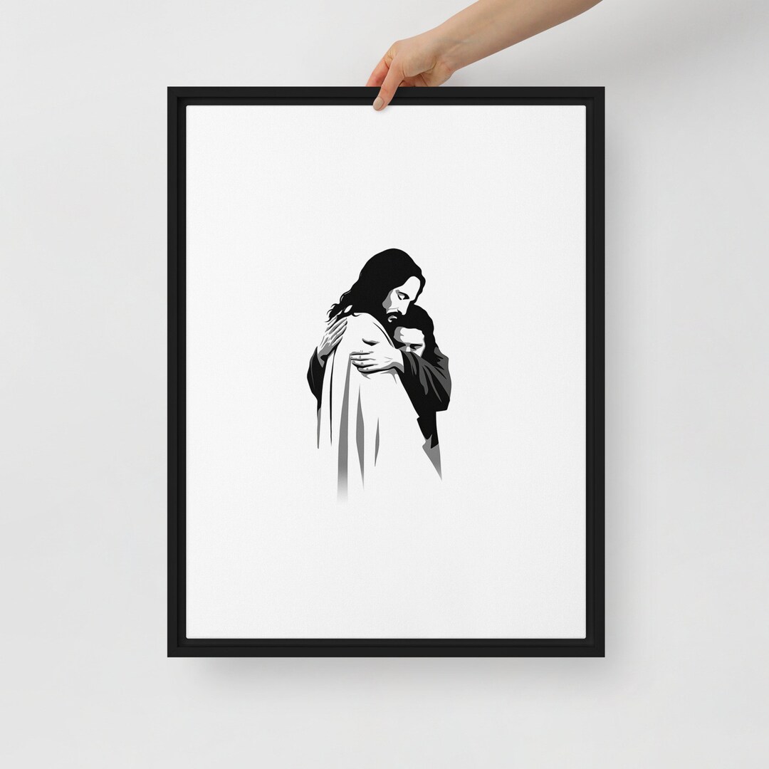 Framed Canvas Jesus Hugging Woman Line Art - Etsy