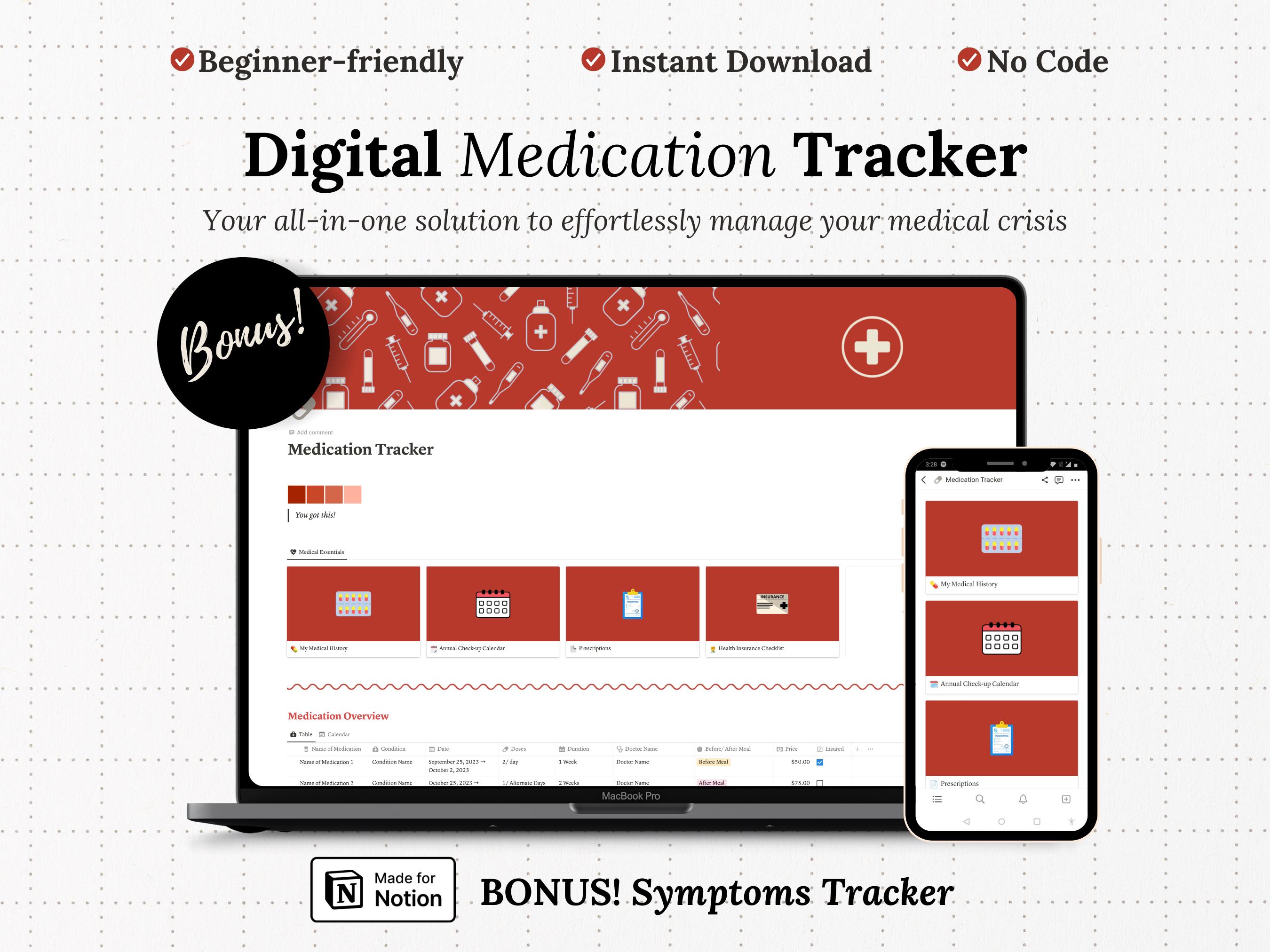 Medication Tracker Notion Productivity Template Notion for Health Log ...