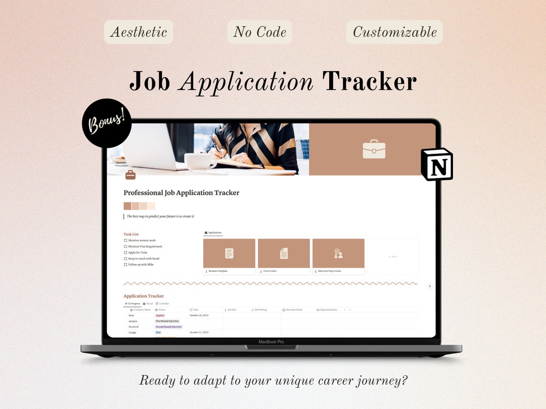 Job Application Tracker Notion Template Status Assessment Notion for Work Job Search Notion ...