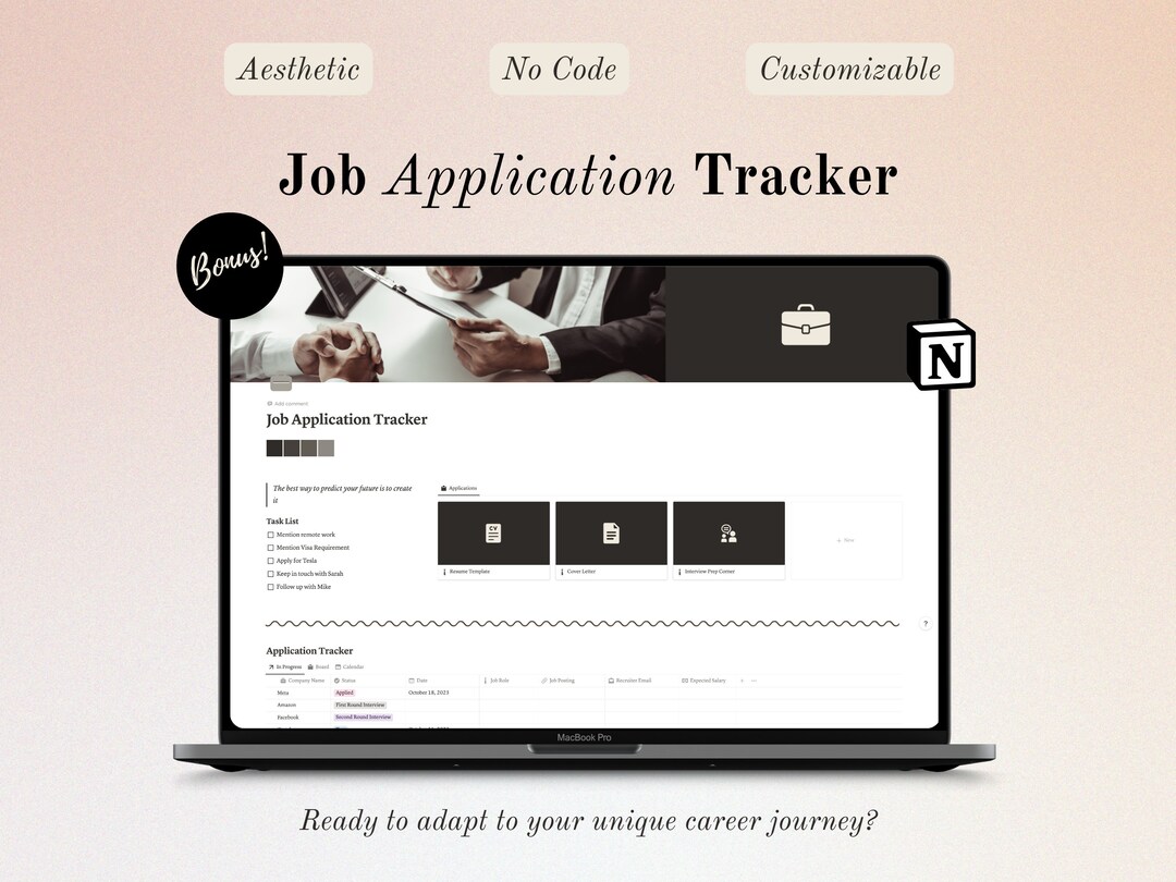 Job Search Tracker Notion Minimal Template 2024 Notion Resume Cover ...