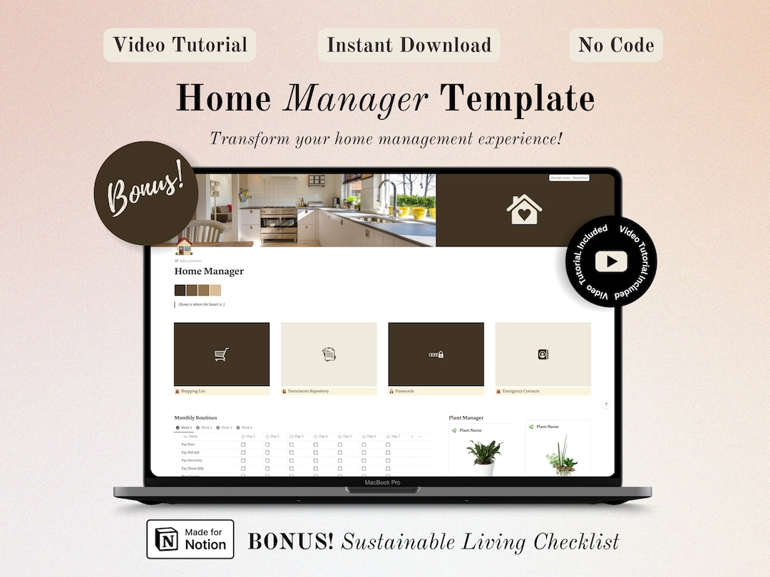 Home Management Planner Aesthetic Notion Template 2024, Shopping List ...