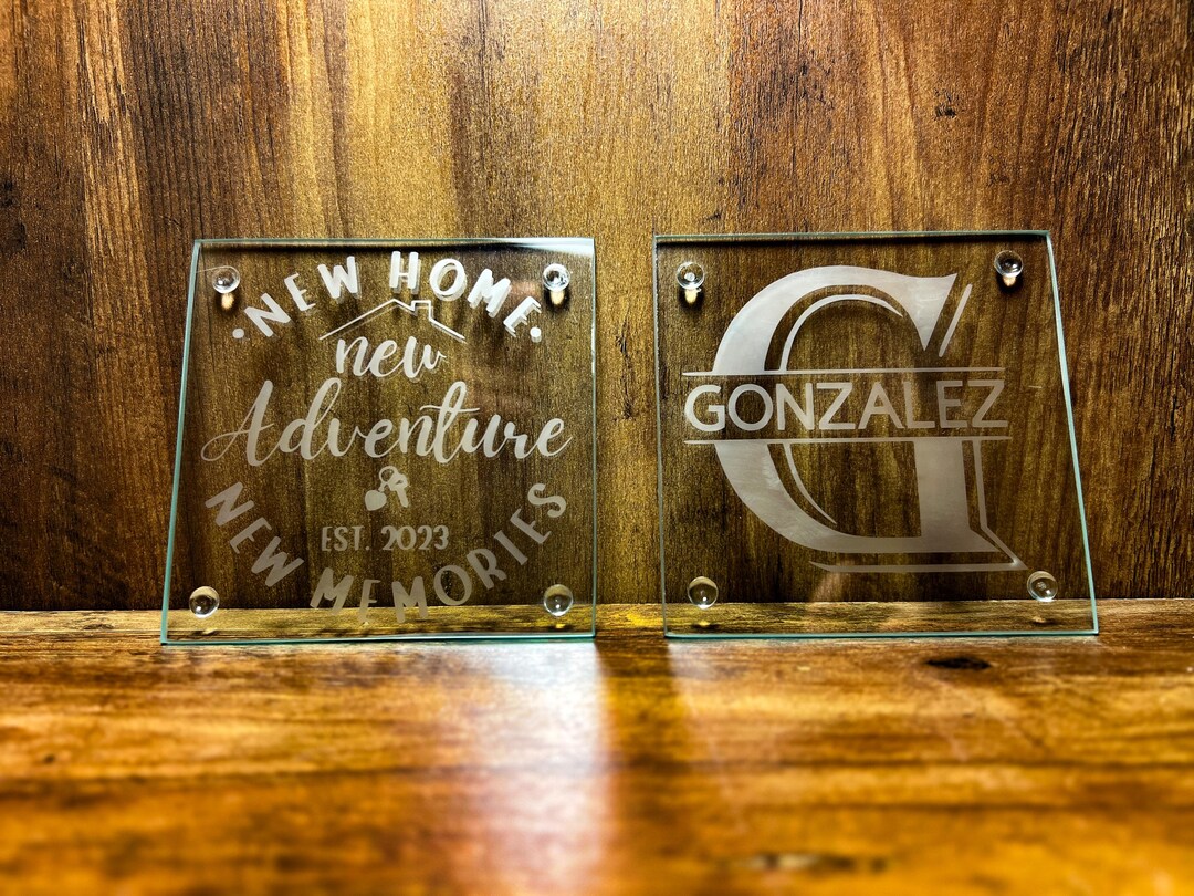 Custom Etched Glass Coasters Set of 2 | Personalized Coaster | Monogram ...