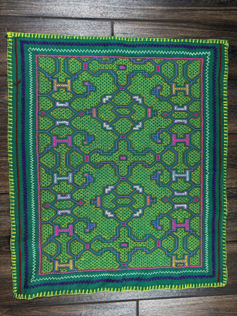 Green, Handmade, Traditional, Authentic, Peruvian, Shipibo Altar/manta ...