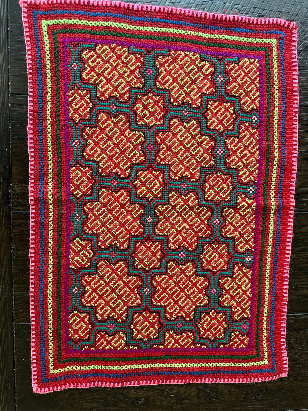 Red Traditional Authentic Shipibo Ayahuasca Altar Cloth With Yellow and ...
