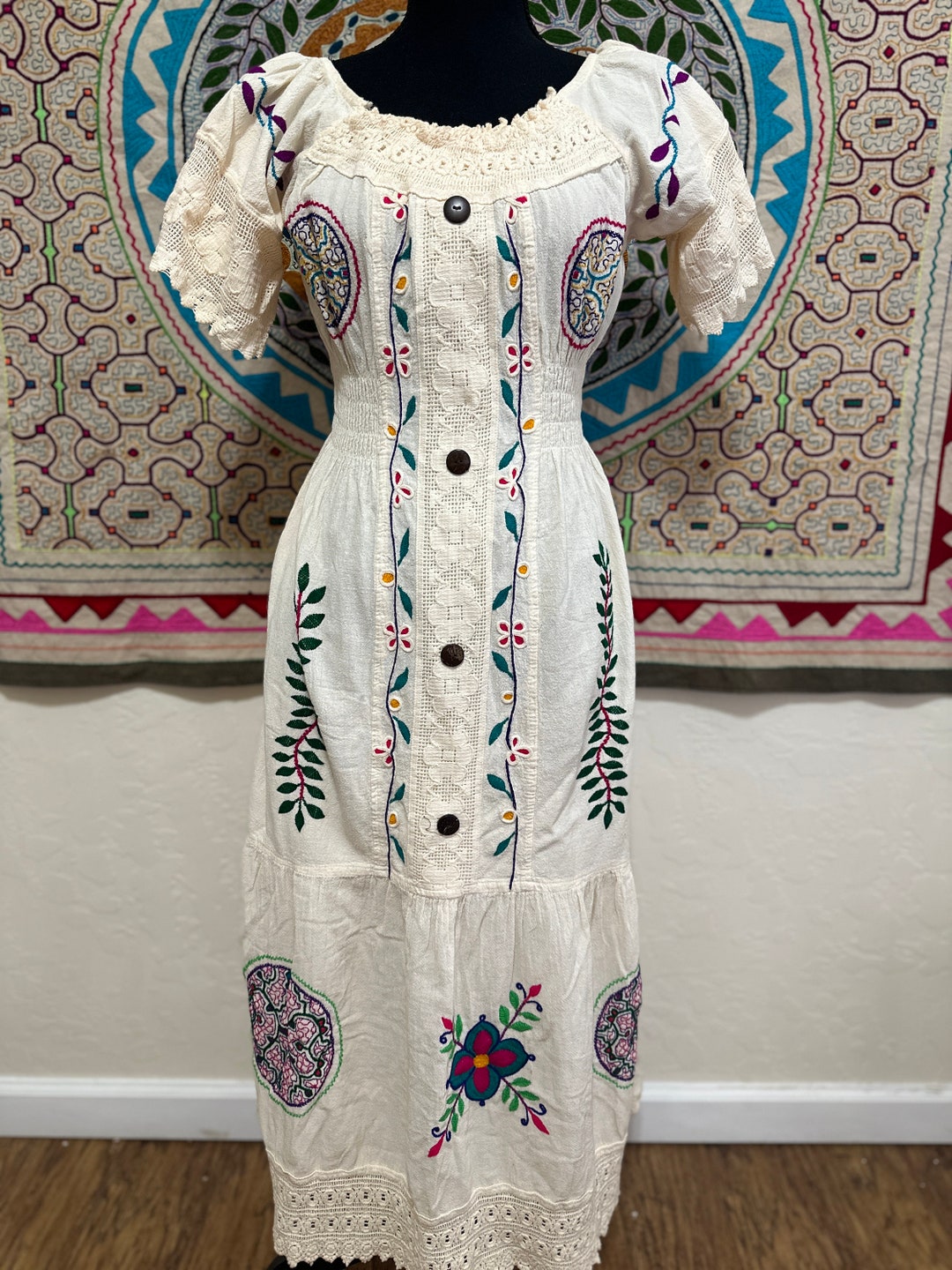 Cream Color Long Short Sleeve White Traditional & Authentic Shipibo ...