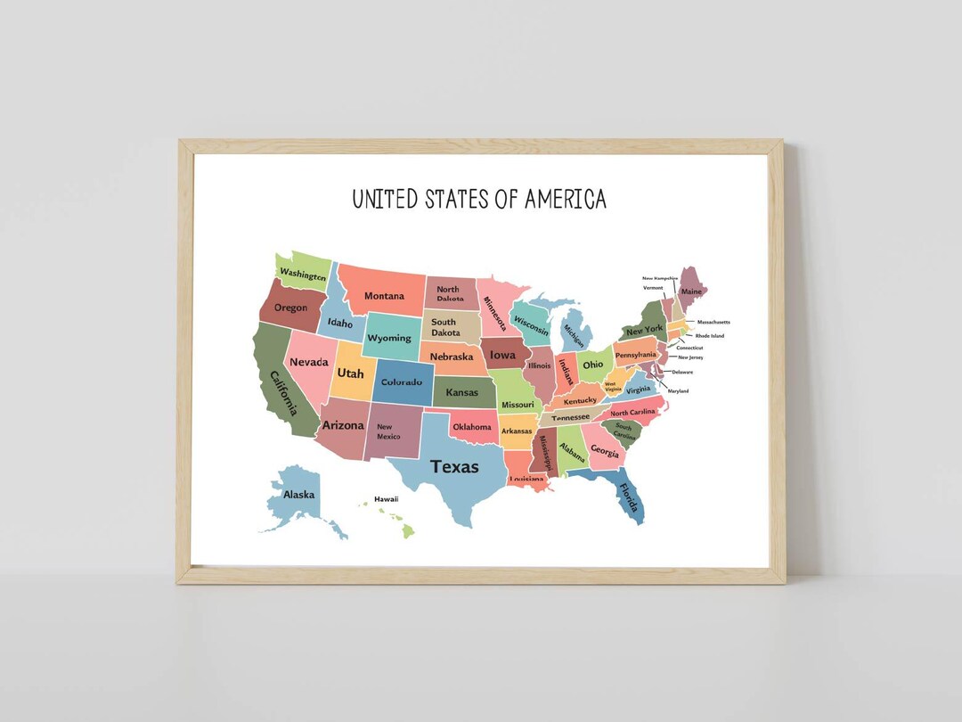 United States Map Educational Poster, Printable Poster, Clasroom Wall ...