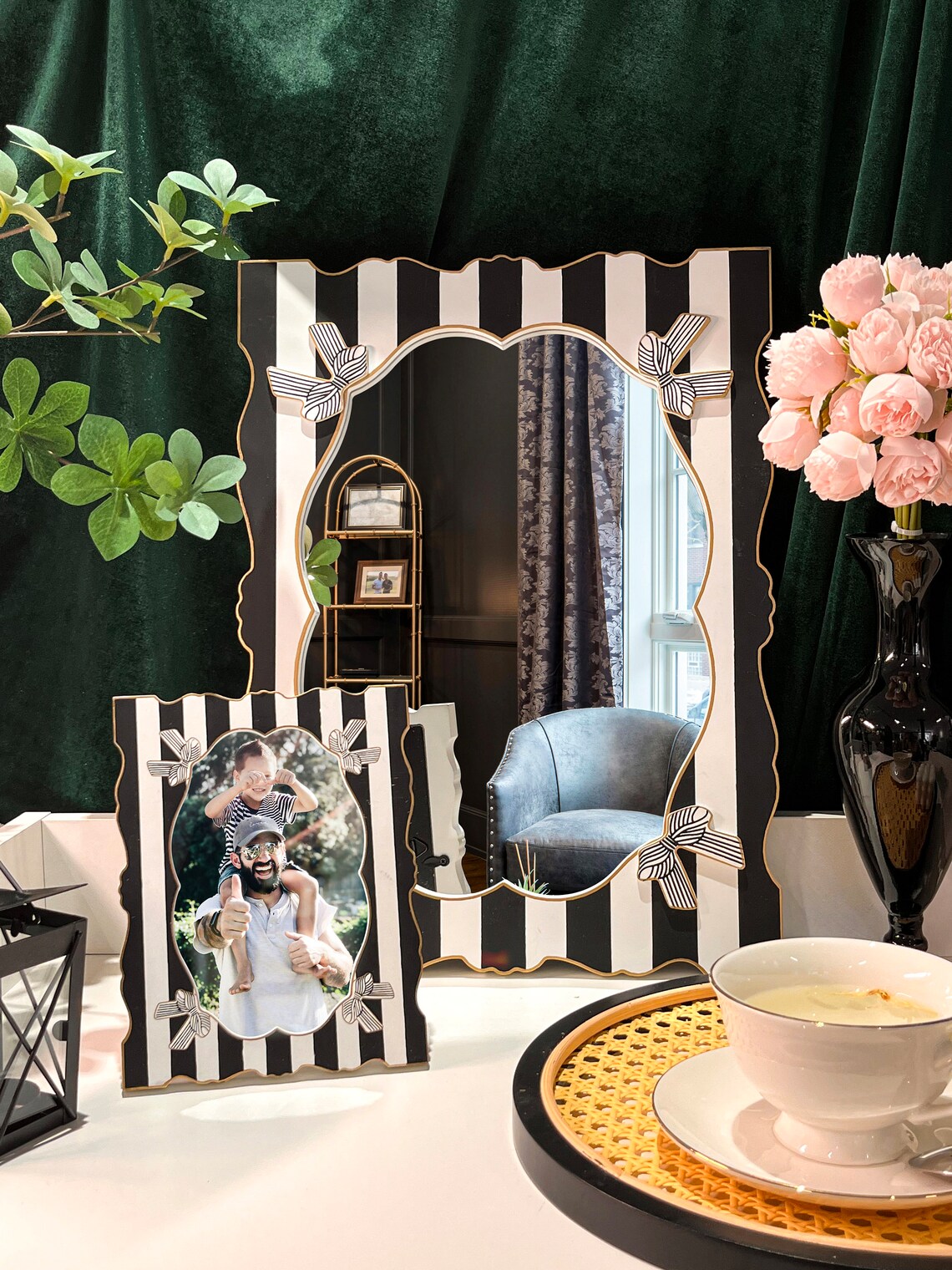 Pretty as A Bow Hall Mirror, Black and White Stripe Bow Photo Frame,4x6 ...