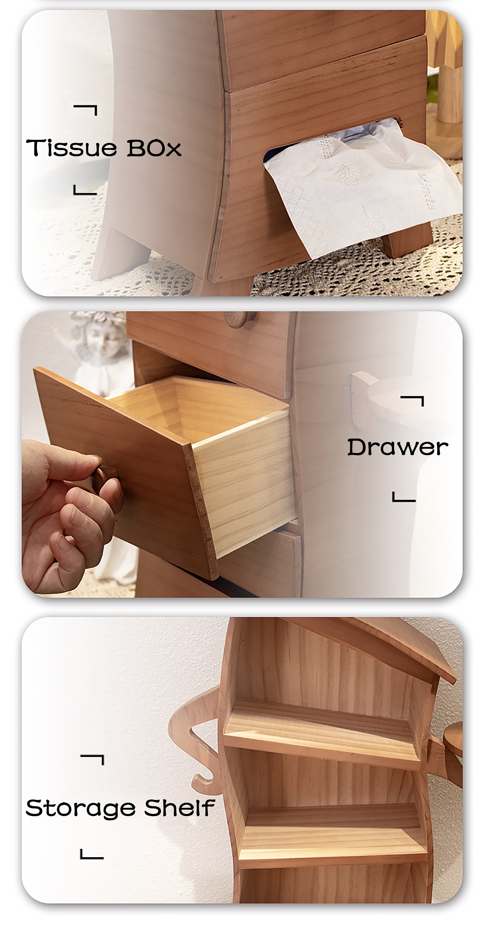 Funny Akimbo Elf Wooden Cabinet, Handmade Three Drawer Chest Bedside ...