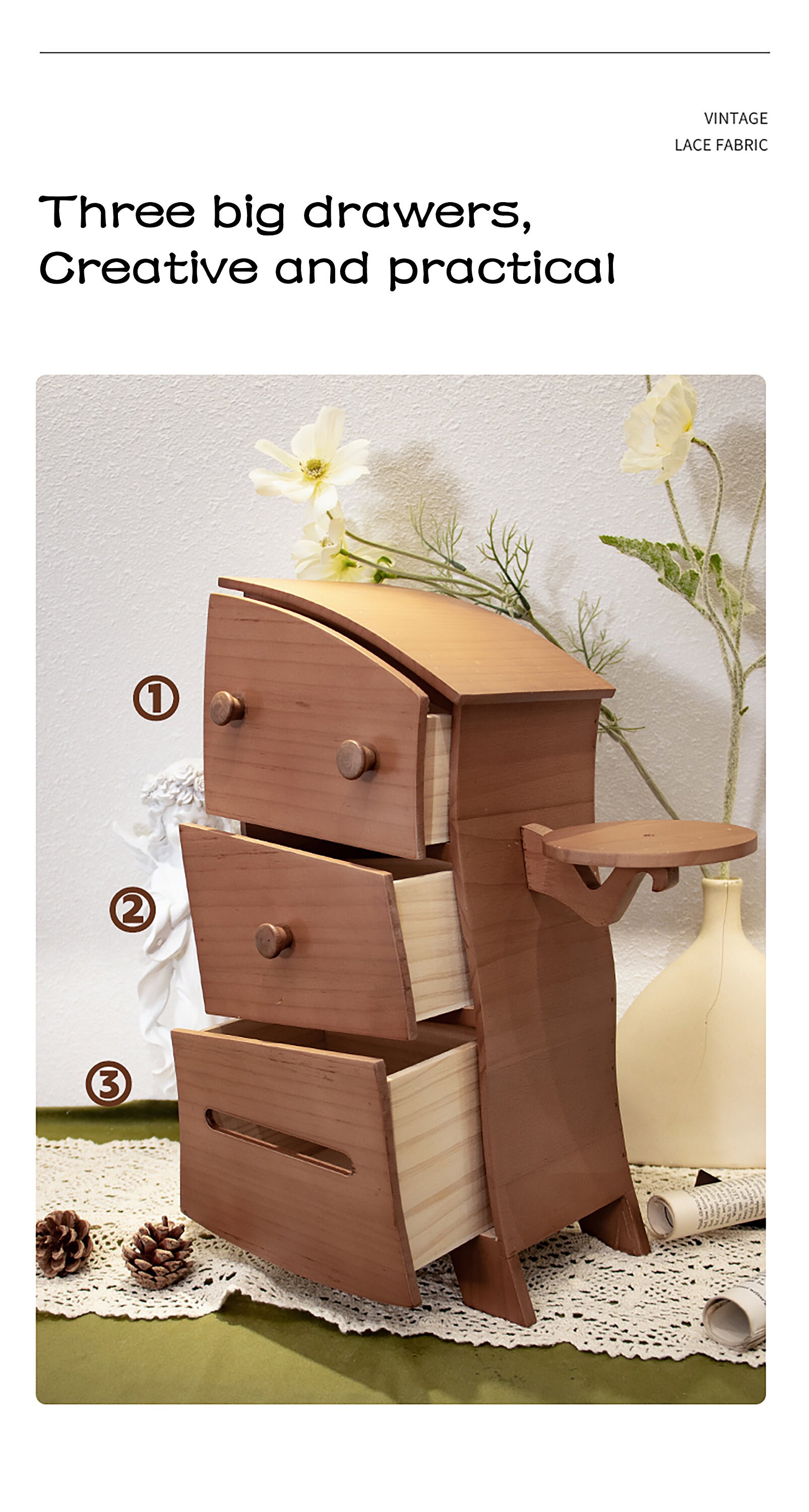 Funny Akimbo Elf Wooden Cabinet, Handmade Three Drawer Chest Bedside ...