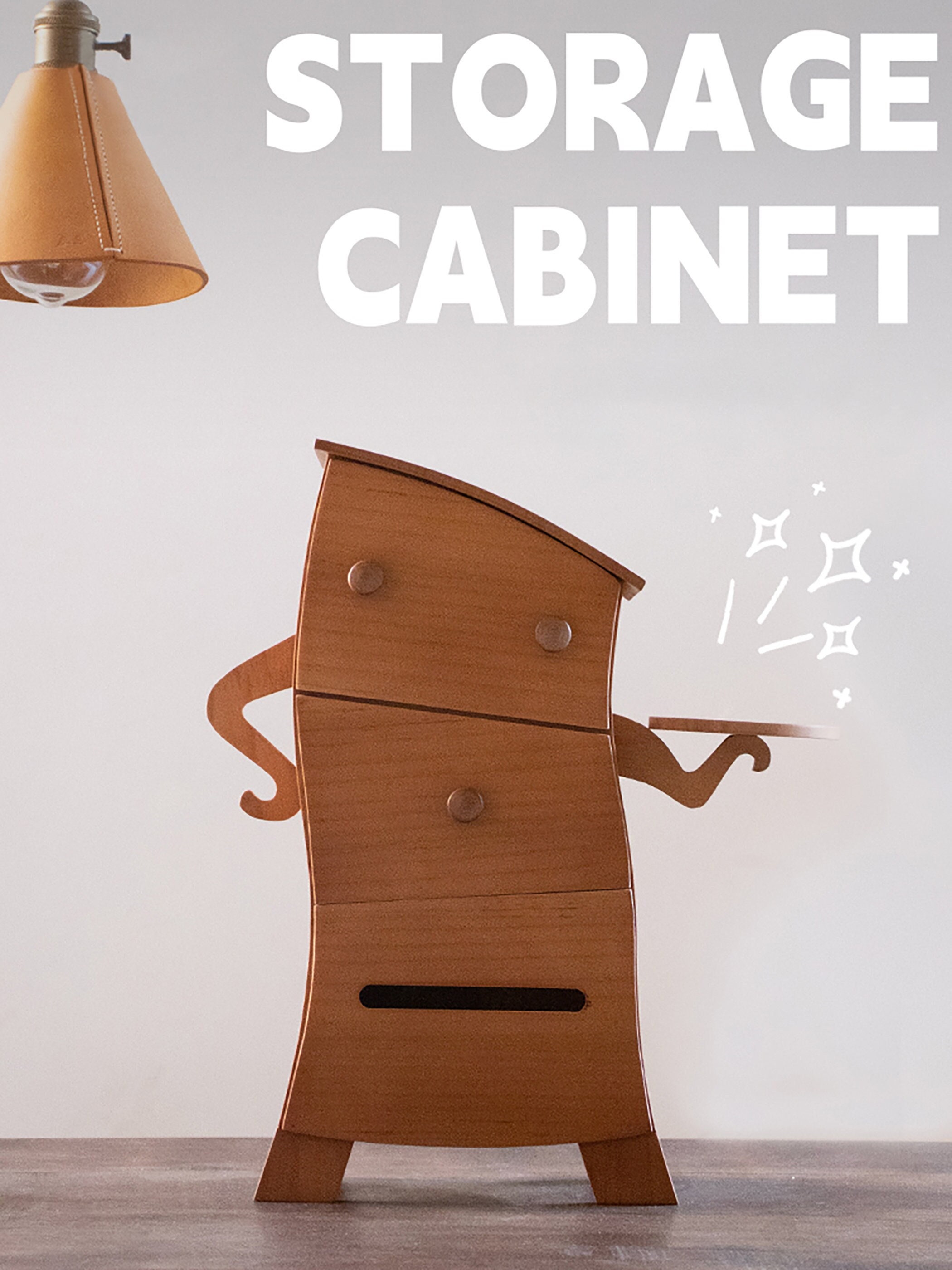 Funny Akimbo Elf Wooden Cabinet, Handmade Three Drawer Chest Bedside ...