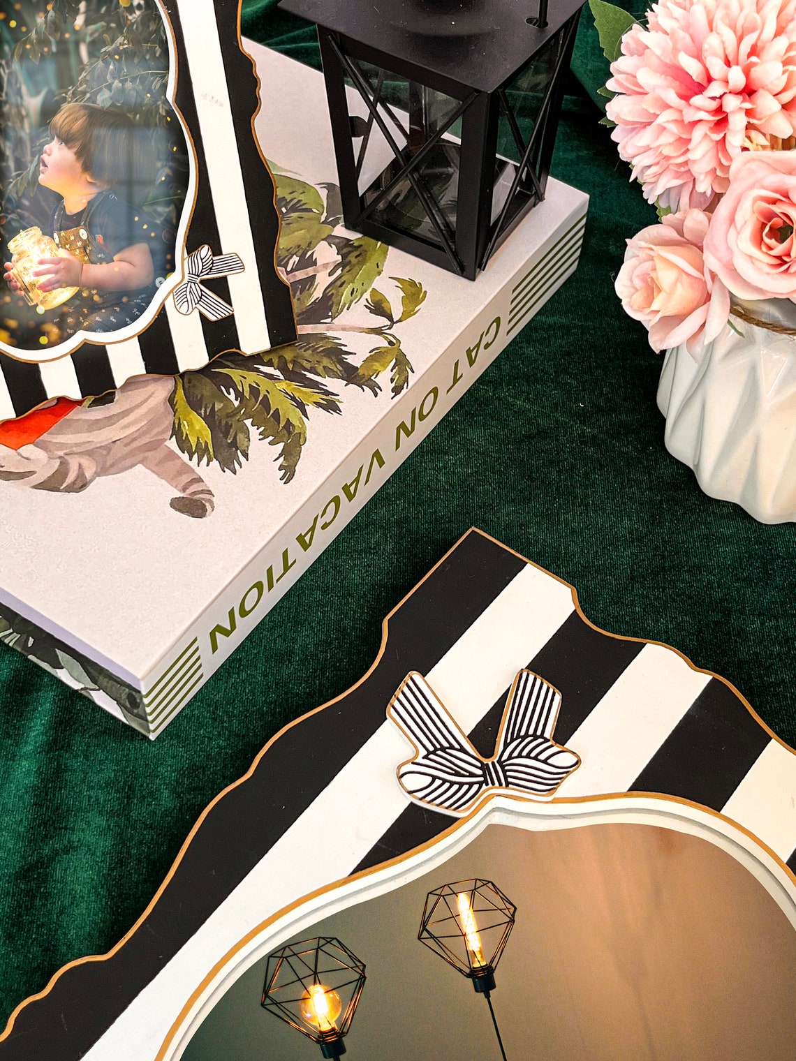 Pretty as A Bow Hall Mirror, Black and White Stripe Bow Photo Frame,4x6 ...