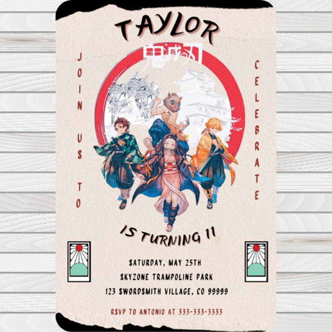 Demon Slayer Birthday Invitation Instant Digital Download - Etsy