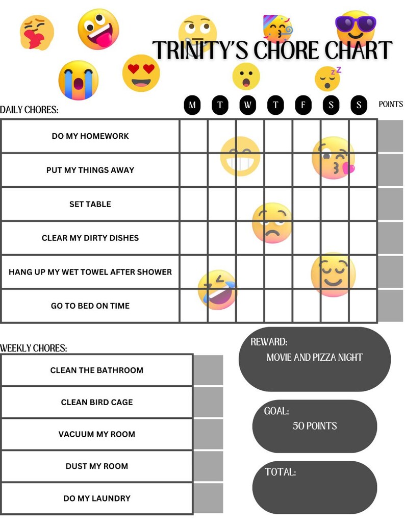 Editable Template Chore Chart Reward Chart Emoji Theme - Etsy México