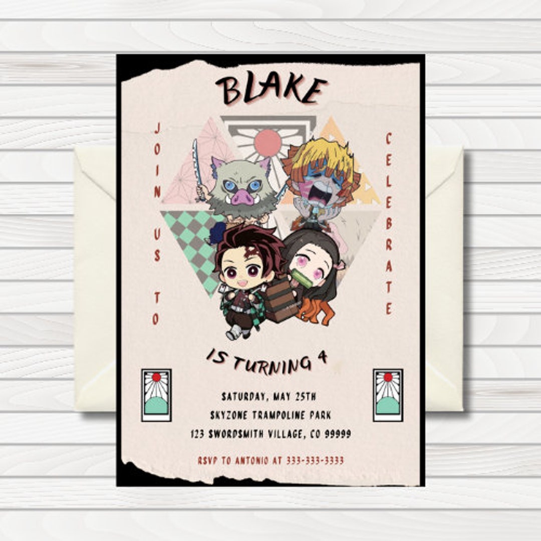 Demon Slayer Birthday Invitation Template Anime Chibi Style - Etsy