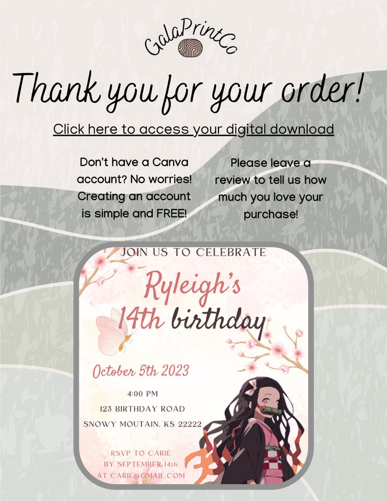 Demon Slayer Nezuko Birthday Invitation Instant Digital - Etsy
