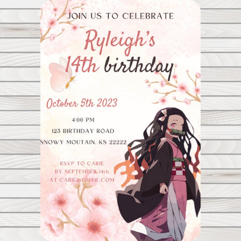 Demon Slayer Nezuko Birthday Invitation Instant Digital - Etsy
