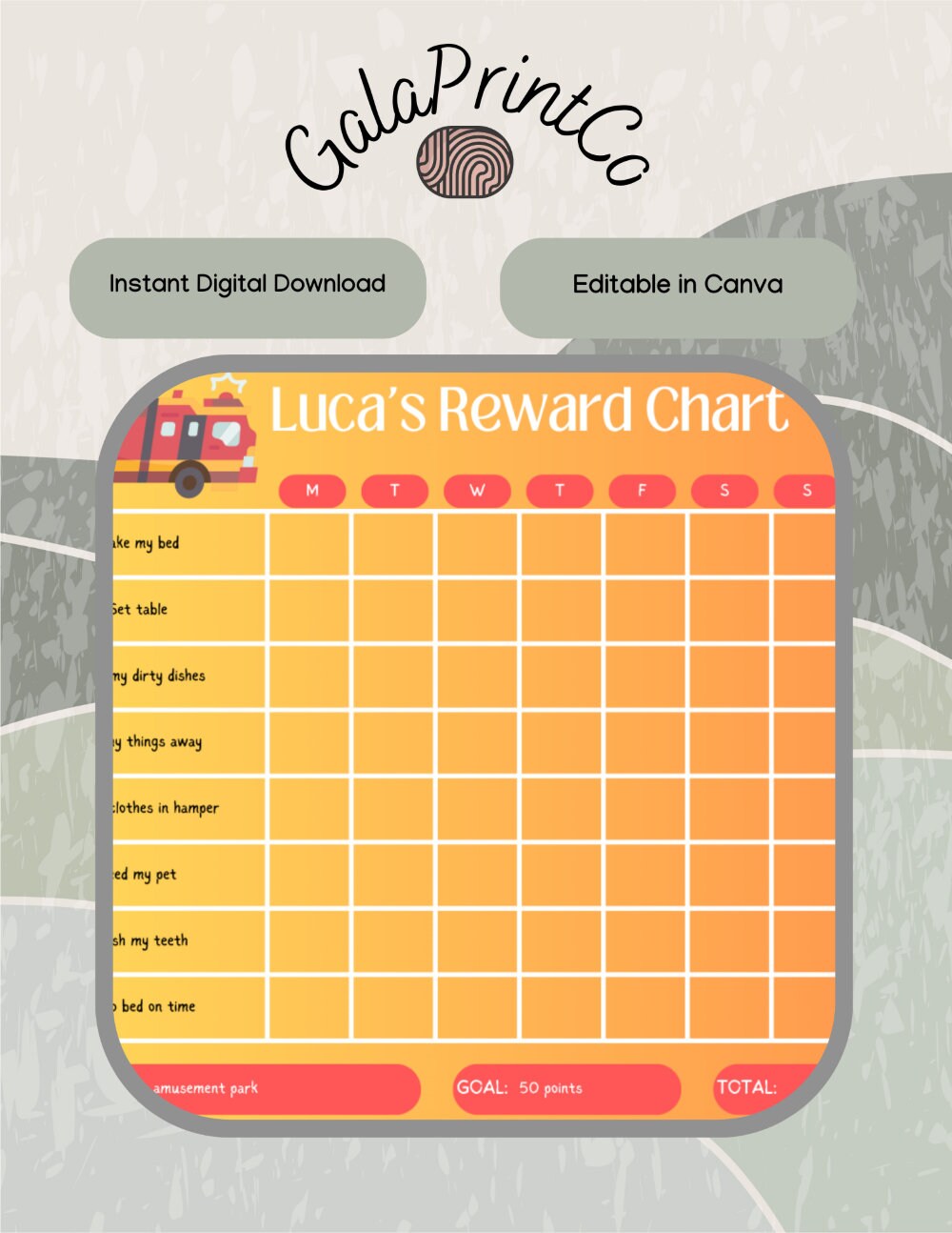 Chore Chart Reward Chart Printable for Kids Preschool - Etsy