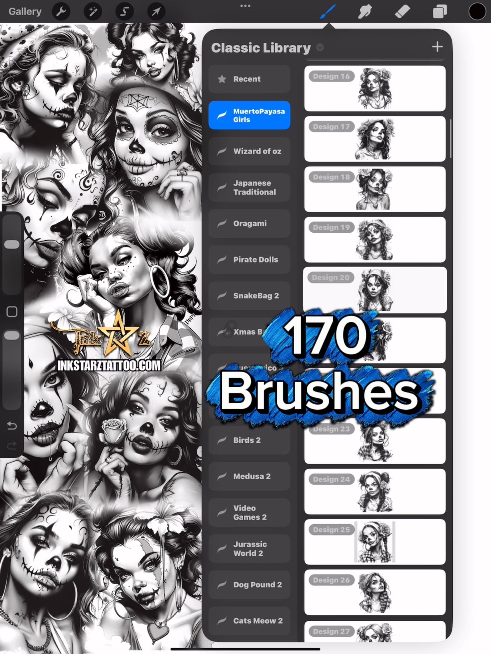 Muertos Payasa Girls Procreate Brush Set – 170 Chicano Tattoo Brushes ...