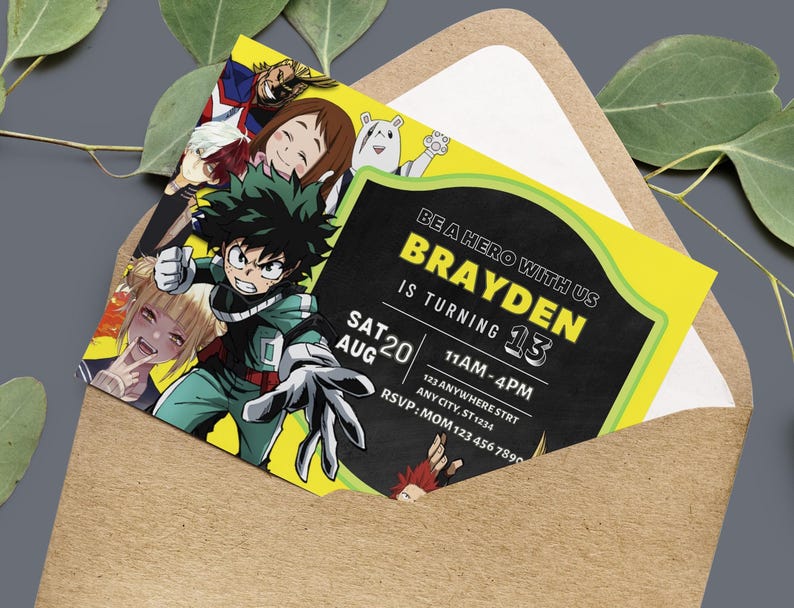 My Hero Academia Invite, My Hero Academia Birthday Invitation, Instant ...