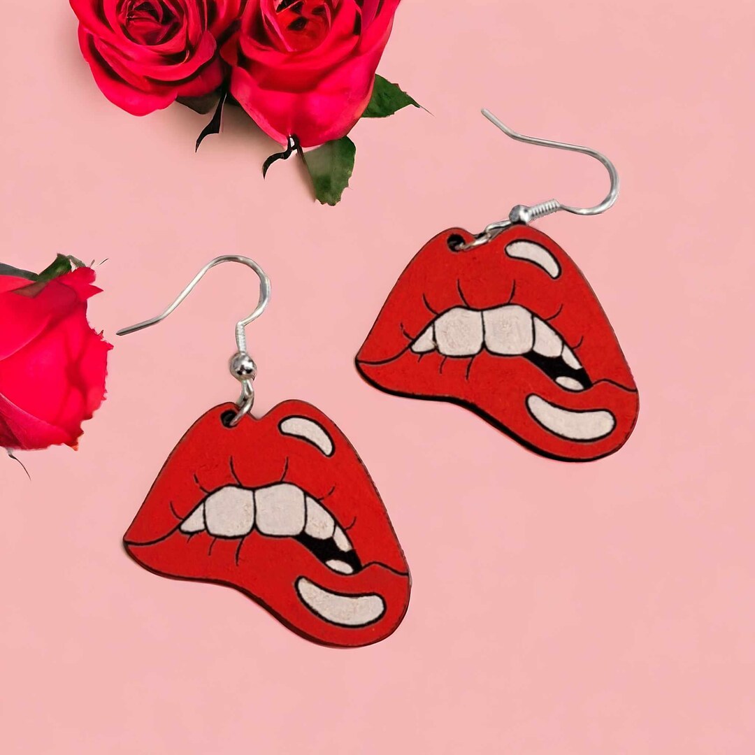 Hand-painted Hot Lips Earrings: Laser Cut Fun Accessories - Etsy