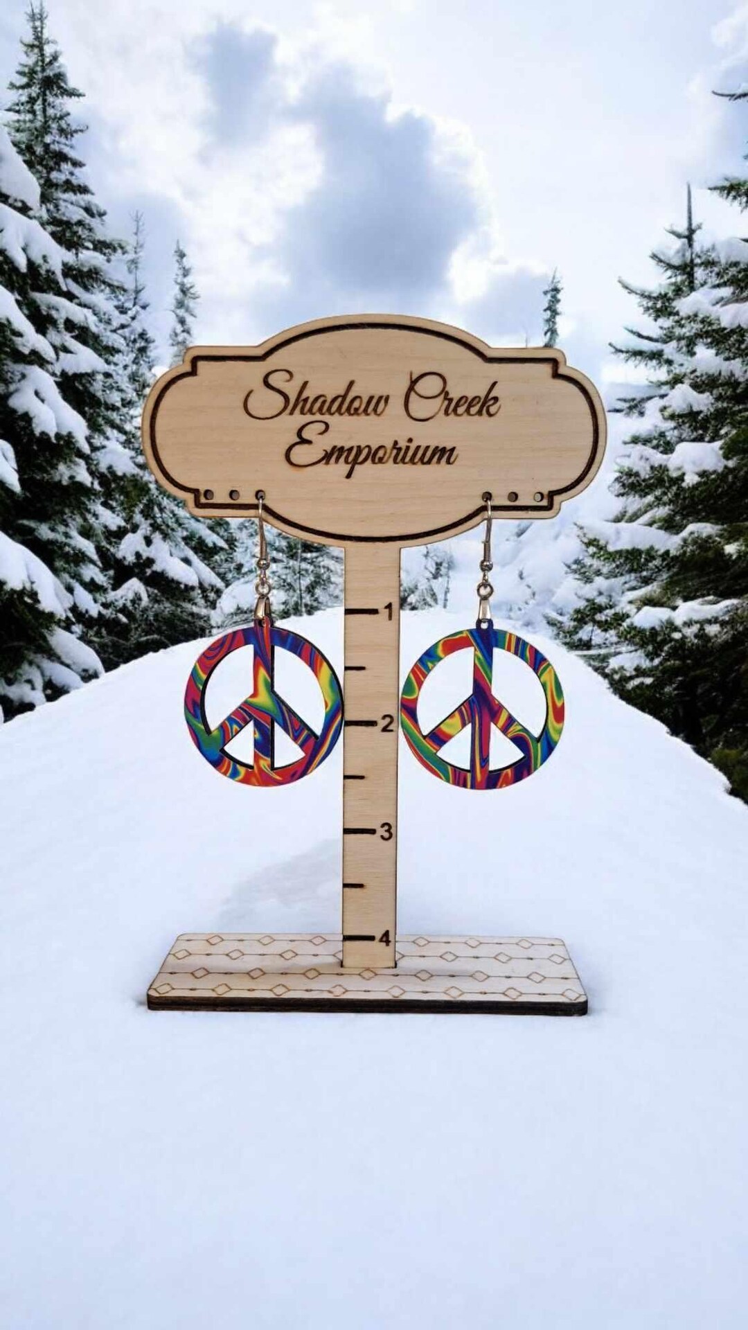 Colorful Swirl Wooden Peace Sign Earrings - Laser Cut Boho Jewelry ...