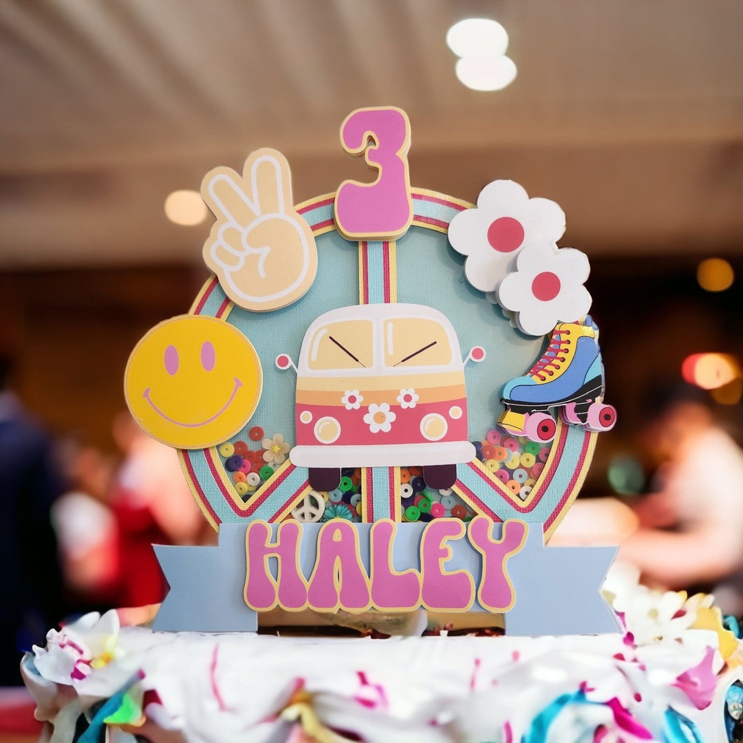 Retro Hippie VW Van Shaker Cake Topper: Groovy Peace Flower Power ...