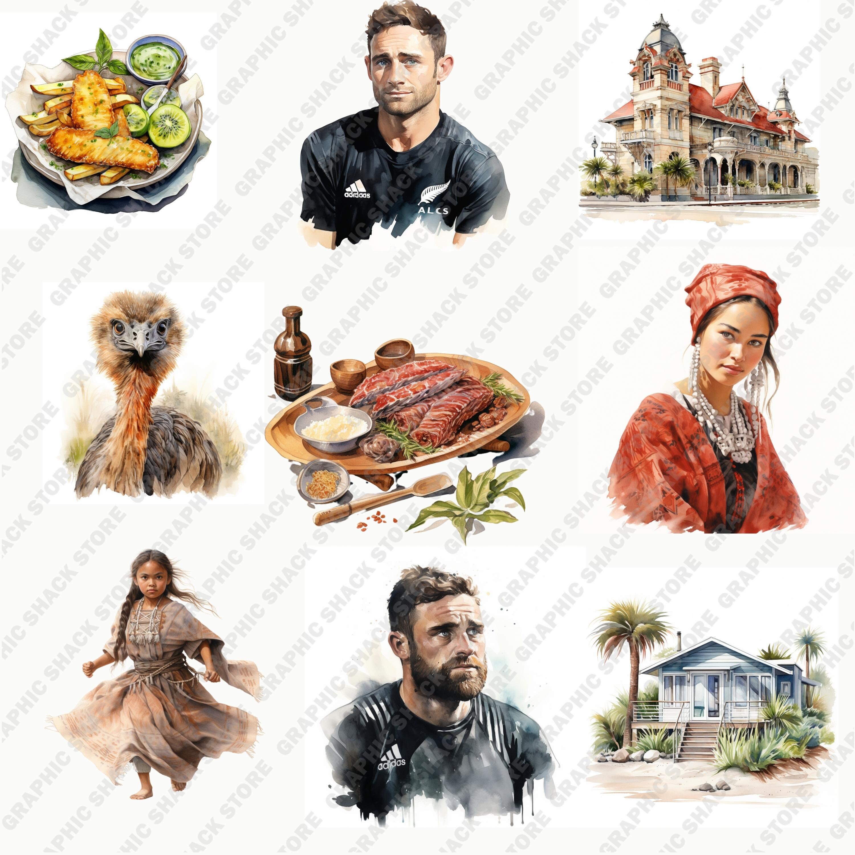 Watercolor New Zealand Clipart Bundle | 164 New Zealand Summer Travel ...