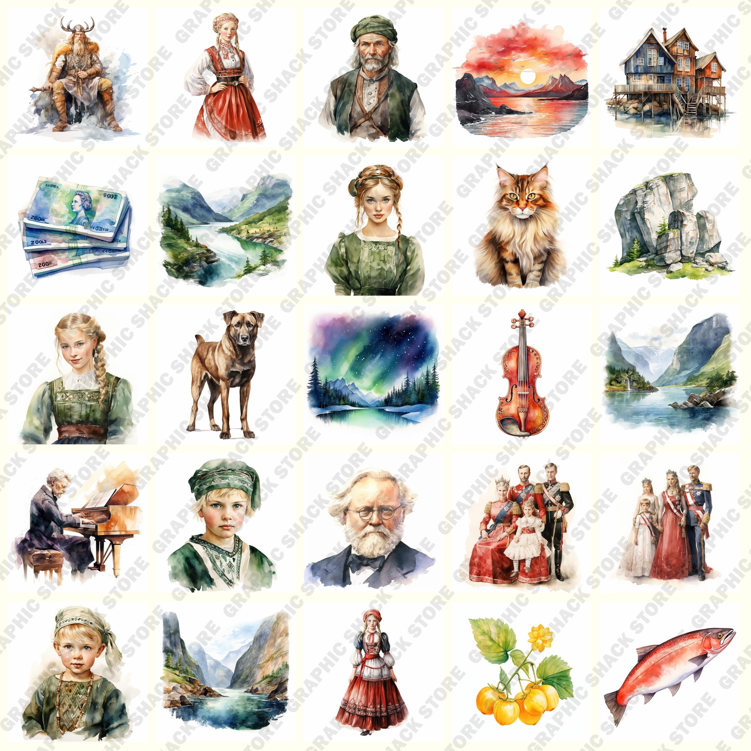 98 Watercolor Norway PNG Clipart Bundle, Norway Summer Travel, Landmark ...