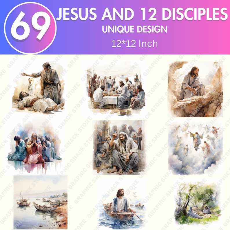 68 Water Color Jesus and 12 Disciples Clip Art |christian Religious ...