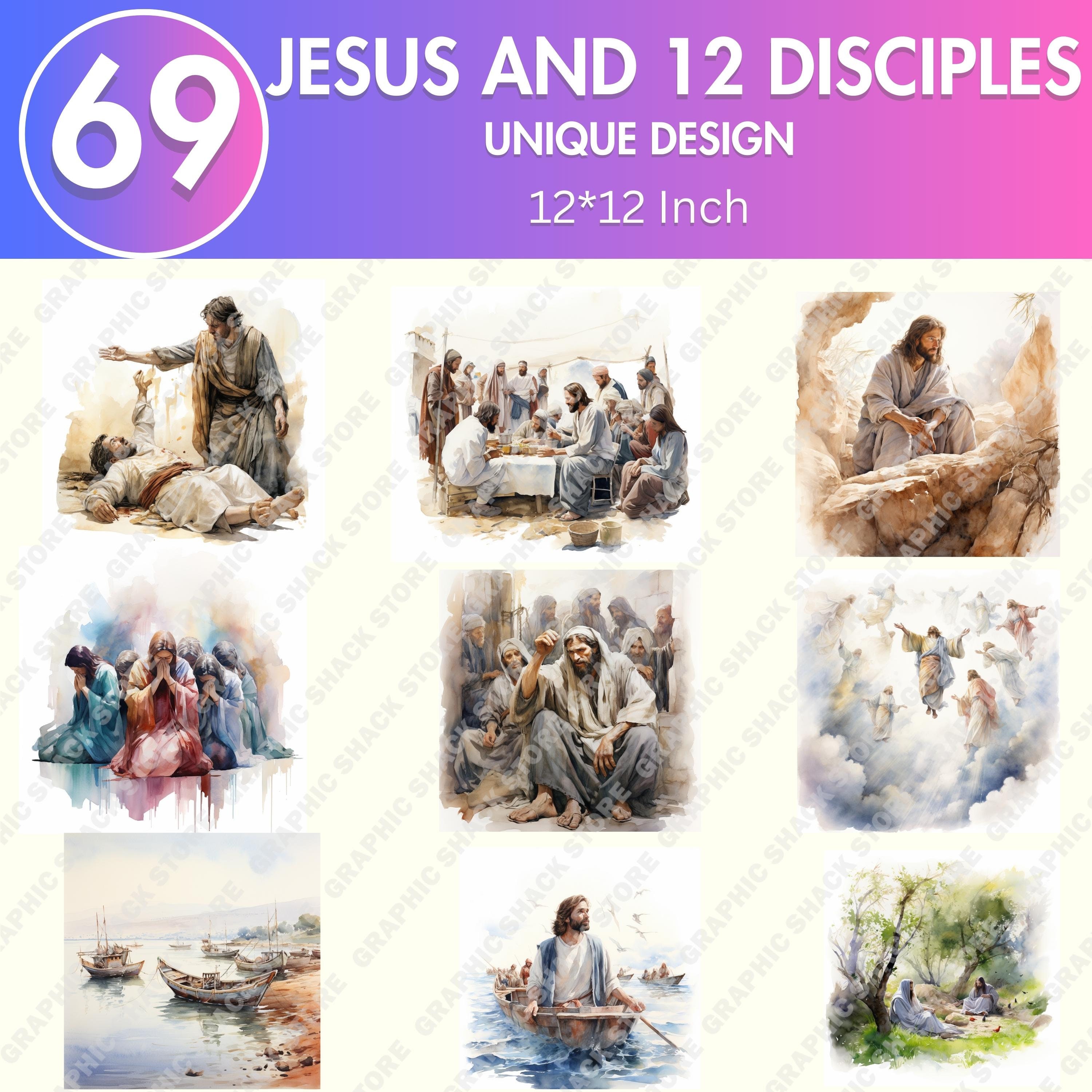 68 Water Color Jesus and 12 Disciples Clip Art |christian Religious ...