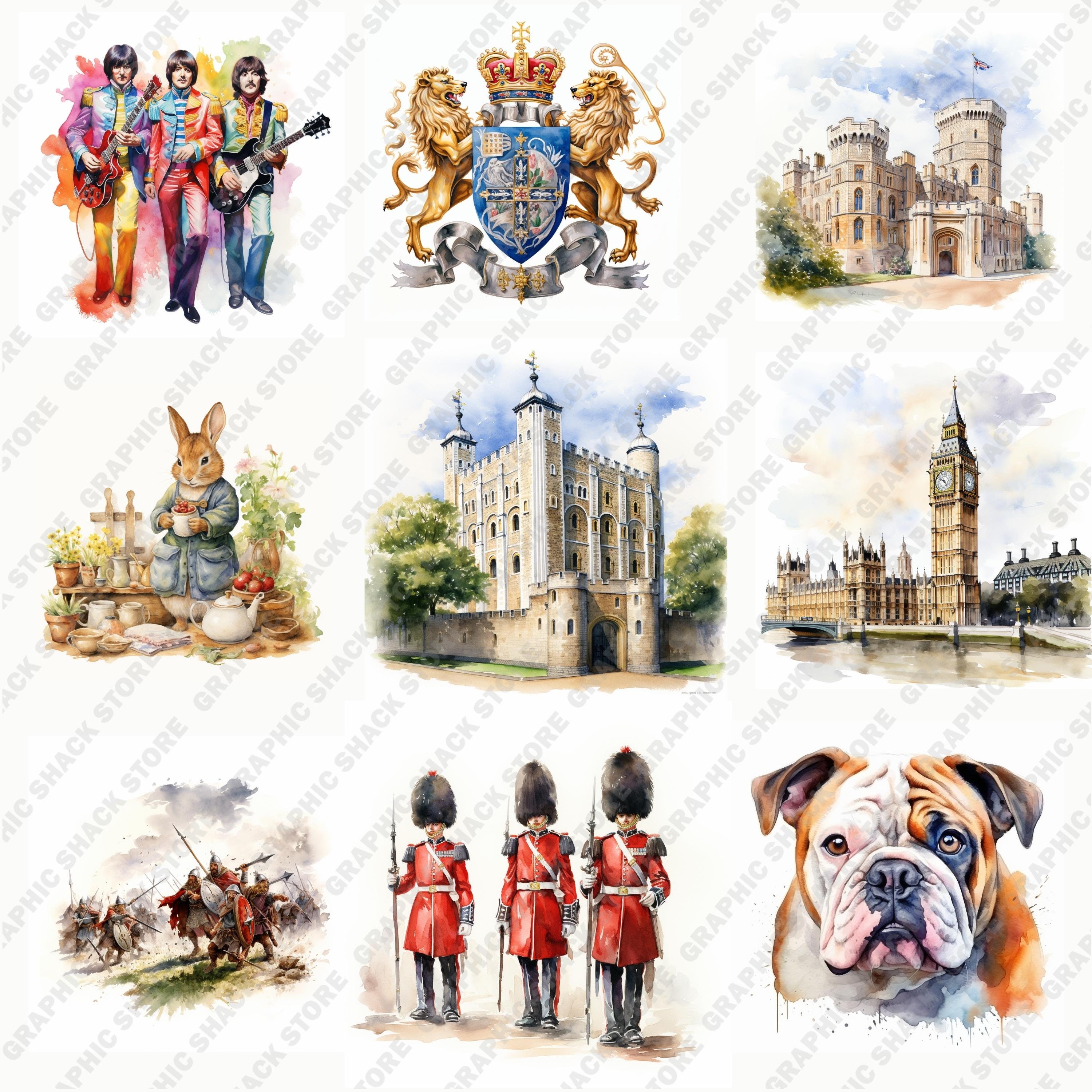 163 Watercolor United Kingdom PNG Clipart Bundle, UK Summer Travel ...