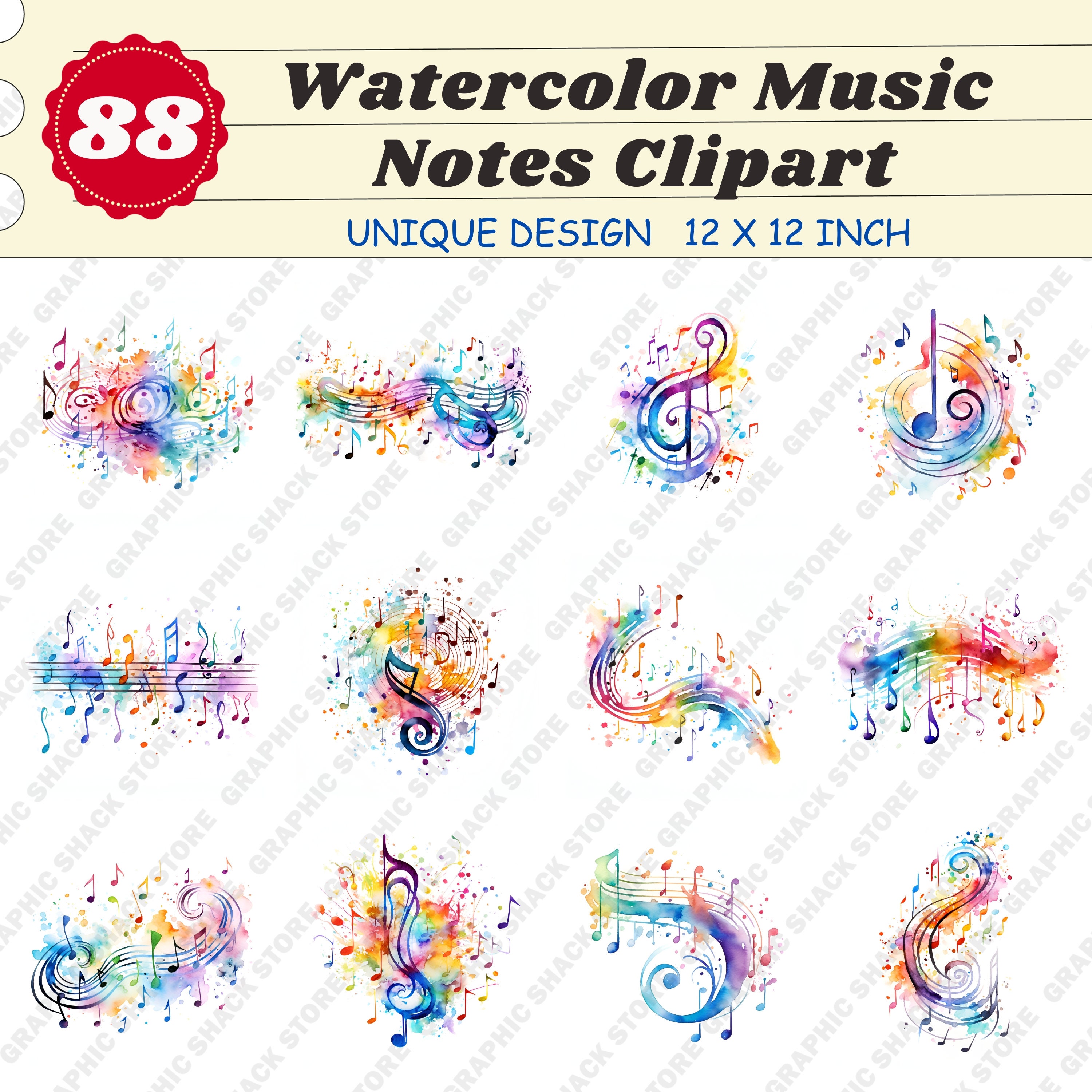 88 Watercolor Music Notes Clipart, Melodic Harmony: Artistic Treble ...