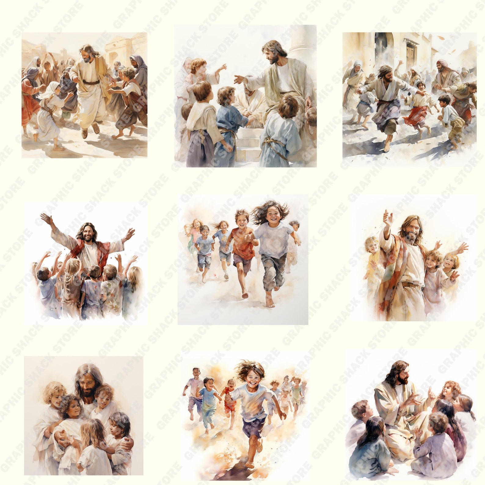 48 PNG Watercolor Jesus Loves Children Clip Art Christian Religious ...
