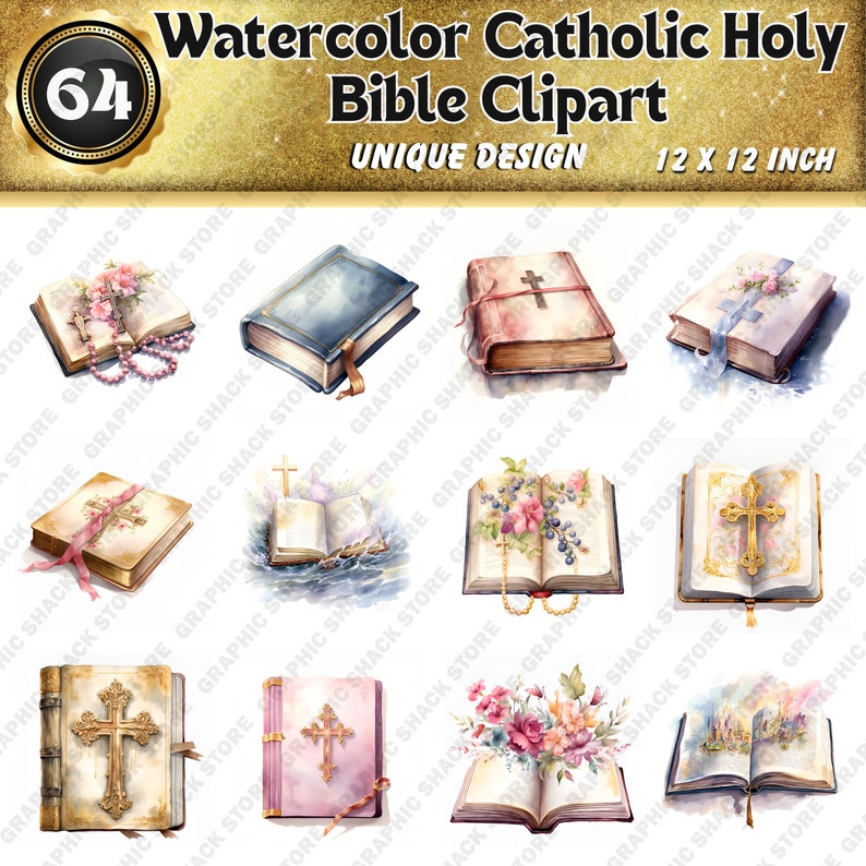 64 Watercolor Catholic Holy Bible Cliparts, Sacred Scriptures Spiritual ...