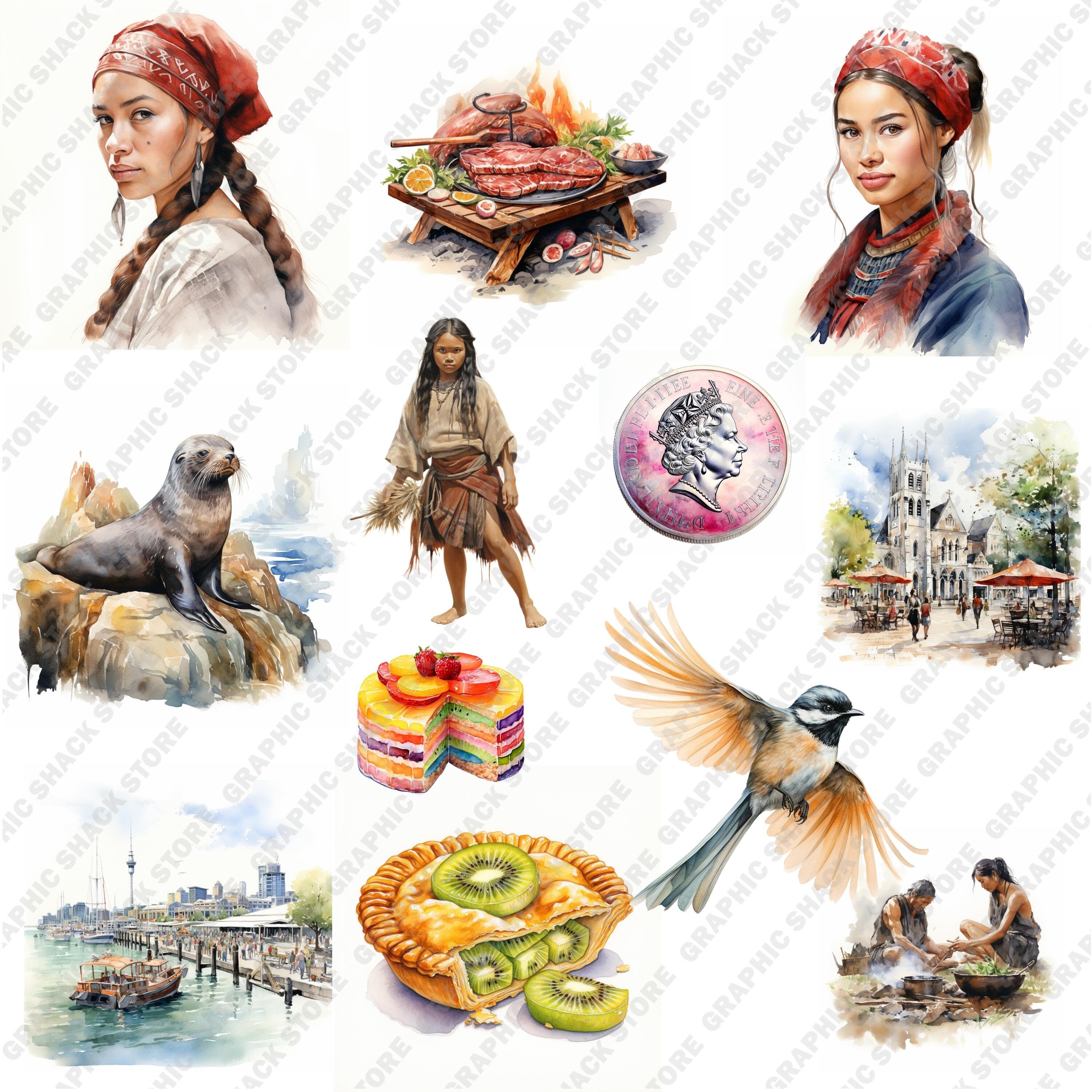 Watercolor New Zealand Clipart Bundle 164 New Zealand Summer Travel ...