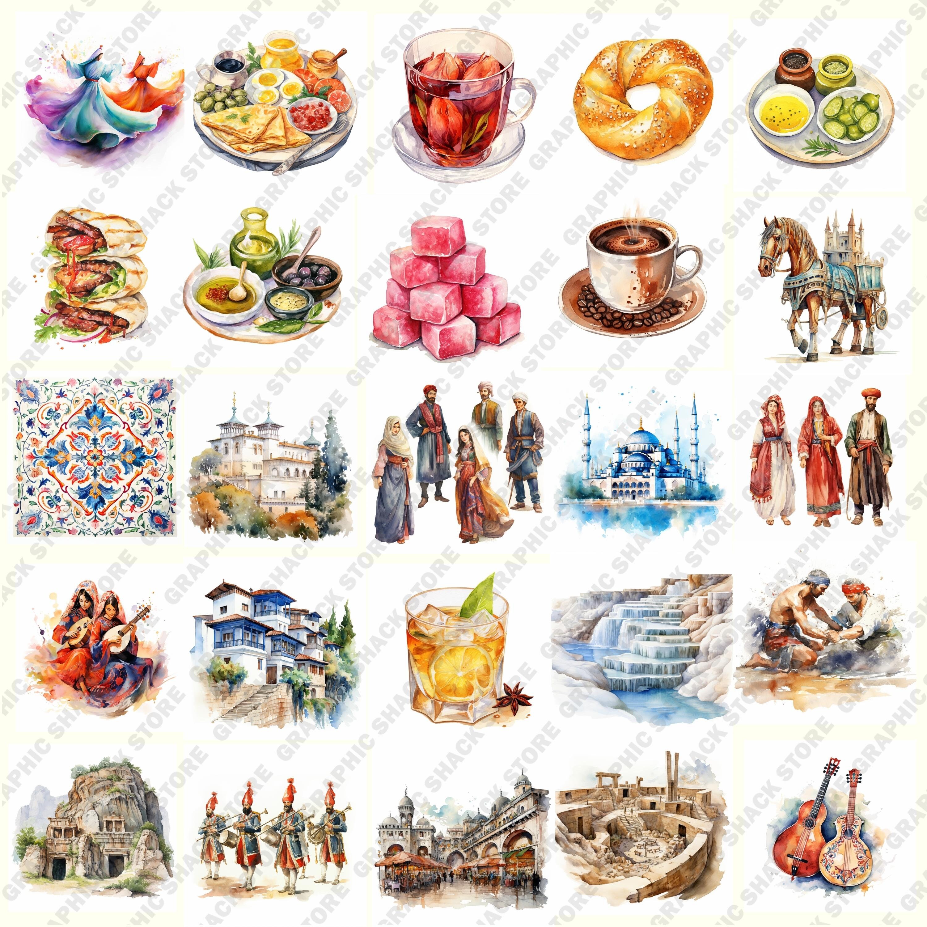 99 Watercolor Turkey PNG Clipart Bundle, Turkey Summer Travel, Landmark ...
